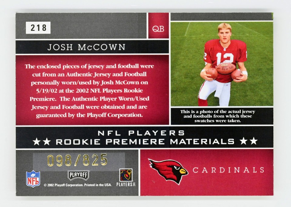 2002 Playoff Absolute Memorabilia #218 Josh McCown /825 Rookie ...