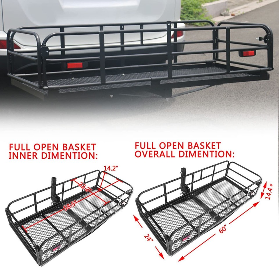 500 Lbs Heavy Duty Hitch Mount Cargo Carrier 60" X 24" X 14.4" Folding ...