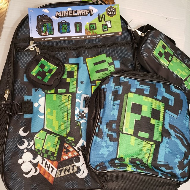 Minecraft Creeper Boom Kids' 17" Backpack with Lunch Bag 5-Piece Set ...