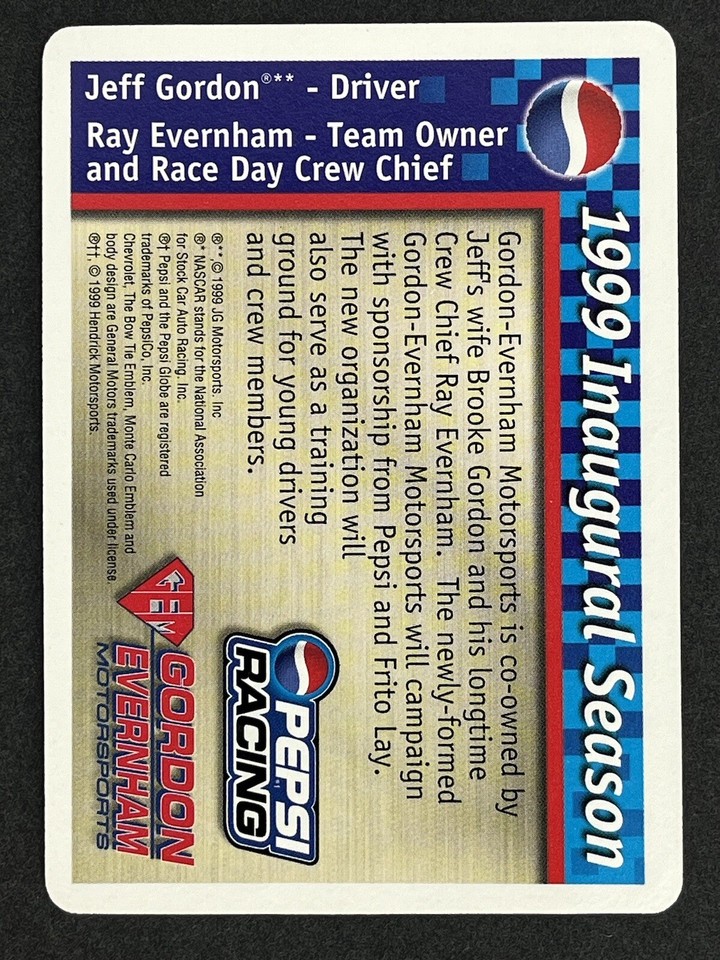 1999 Pepsi Racing Inaugural Season #NNO Jeff Gordon Ray Evernham | eBay