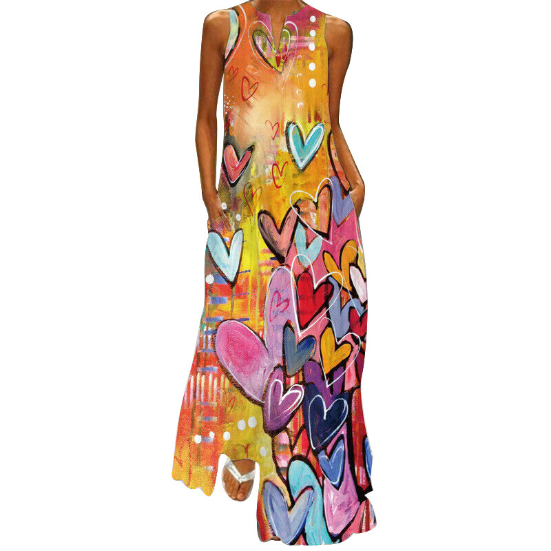 Women Boho Floral Maxi Dress Cocktail Party Evening Ladies Summer Beach ...