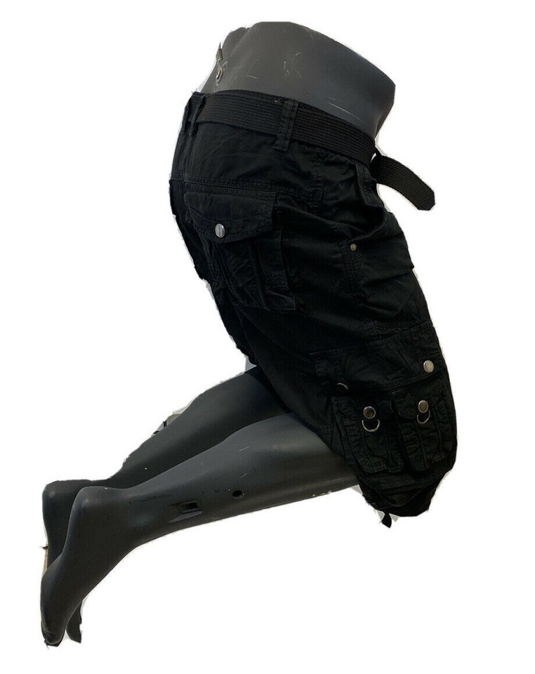 Mens STEINTEX CARGO SHORTS BLACK LAVA WASH MMA 32 34 36 38 40 42 44 ...