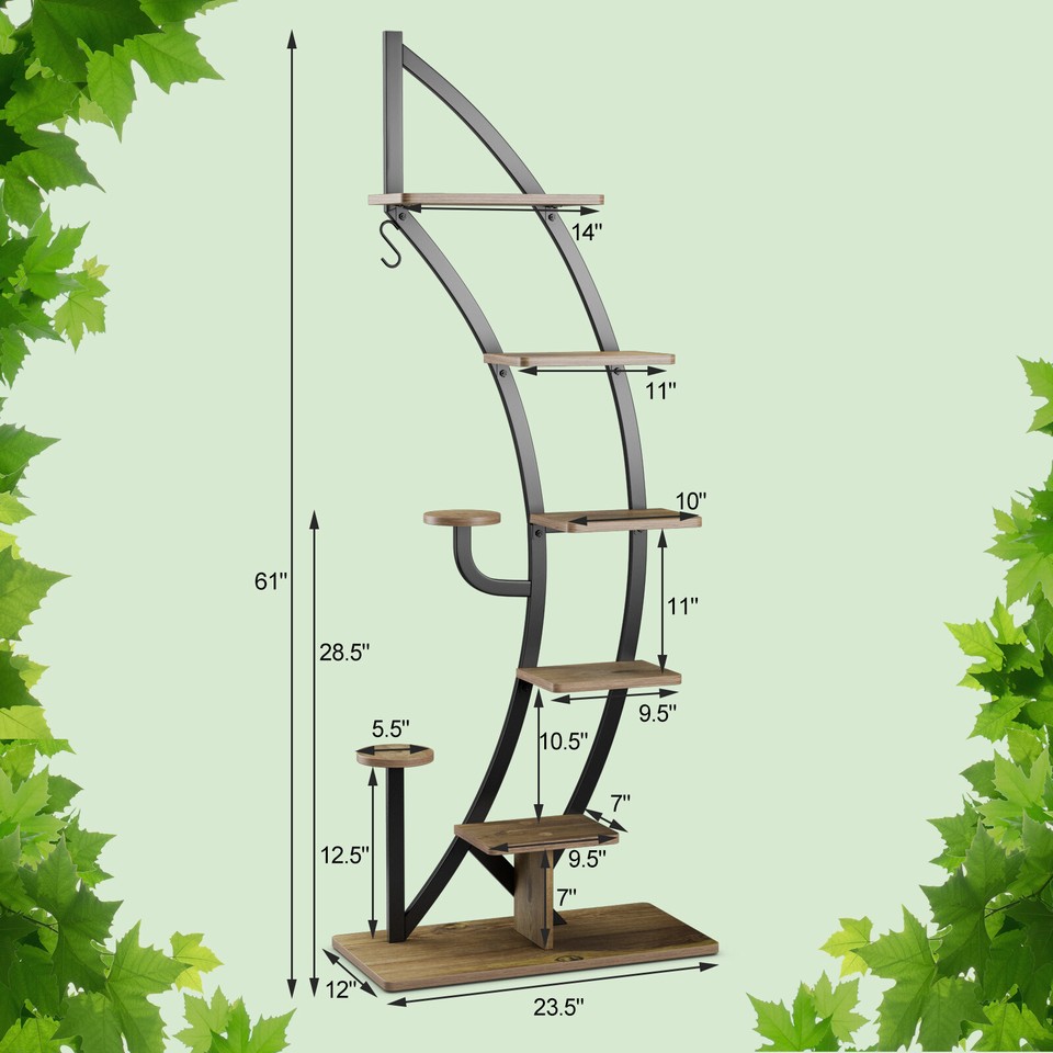 2 PCS 6 Tier 9 Potted Metal Plant Stand Curved Stand Holder Display ...
