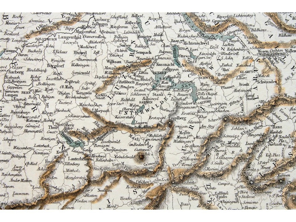 Switzerland – Divided into Cantons Tallis & Rapkin, Antique Map Swiss ...