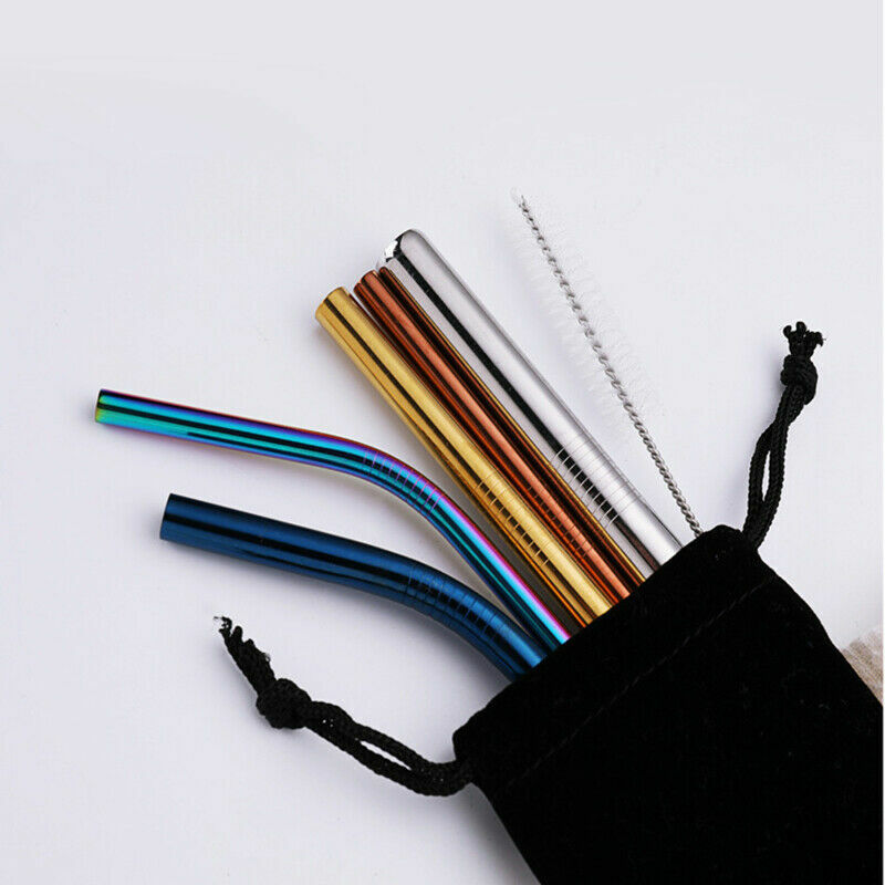 10pc Reusable Metal Drinking Straw Stainless Steel Smoothies Straw with ...