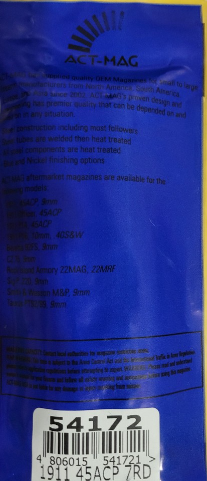 ACT-MAG for Compact 1911 45acp 7 Round Magazine Black #54172 7rd Mag ...