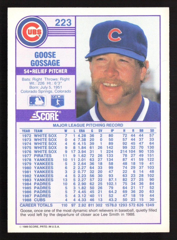 1989 Score #223 Goose Gossage Chicago Cubs | eBay