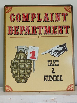 Complaint Department Take A Number Metal Sign Garage Art | eBay