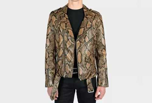 Men's Italian Exotic Snake Texture Leather Jacket Python SnakeSkin ...