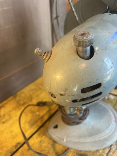 VINTAGE MCM Cage FAN Dominion 5210 Metal TEARDROP BASE 14" ORIG. WORKS ...