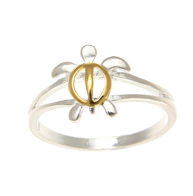 10MM SILVER 925 YELLOW GOLD PLATED SHINY HAWAIIAN HONU TURTLE RING SIZE ...