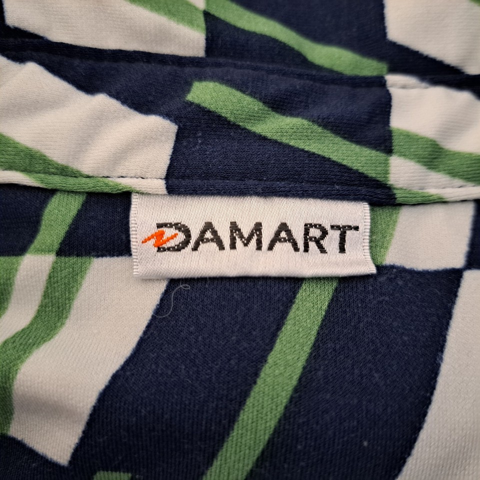 Damart Dress 14 Green Blue Striped Long Sleeve Tie Waist Flare Shirt ...