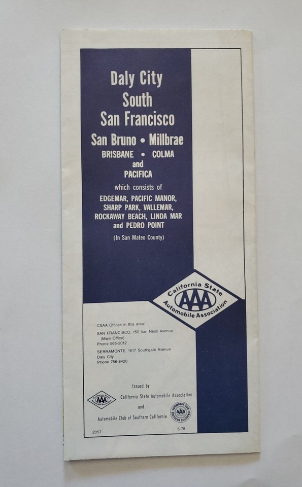 Vintage 1978 California Triple A Road Map - Daly City & South San ...