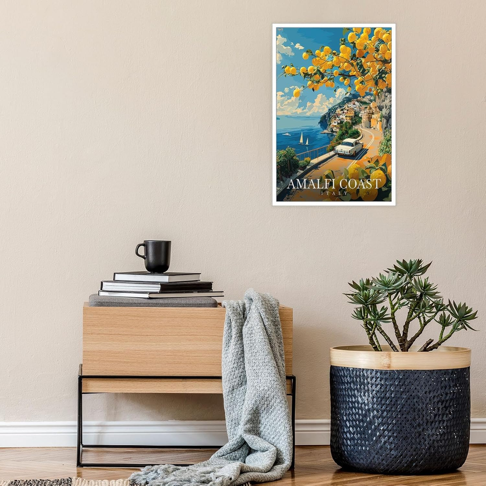 Vintage Amalfi Coast Scenery Wall Art Funky Italy City Landscape Canvas ...