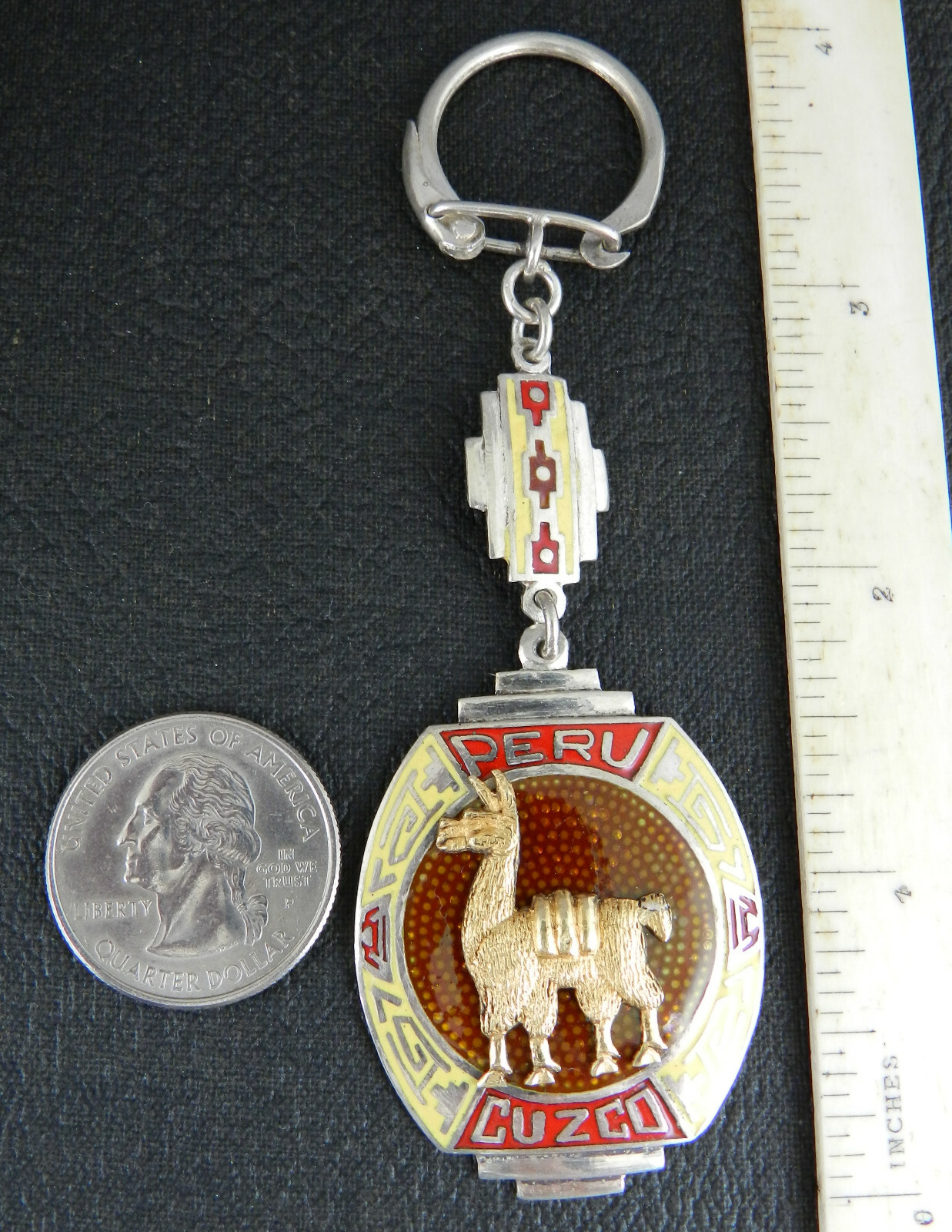 Signed PMD Cuzco Peru 925 Sterling & 18K Gold Red & Yellow Enamel Llama ...