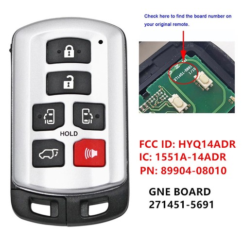 SMART KEY PROXIMITY REMOTE FOB FOR 2011-2020 TOYOTA SIENNA 89904-08010 ...
