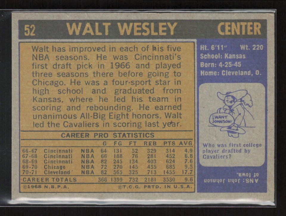 1971-72 Topps #52 Walt Wesley | eBay