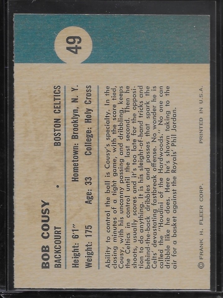 1961-62 Fleer - Bob Cousy #49 NM+ | eBay