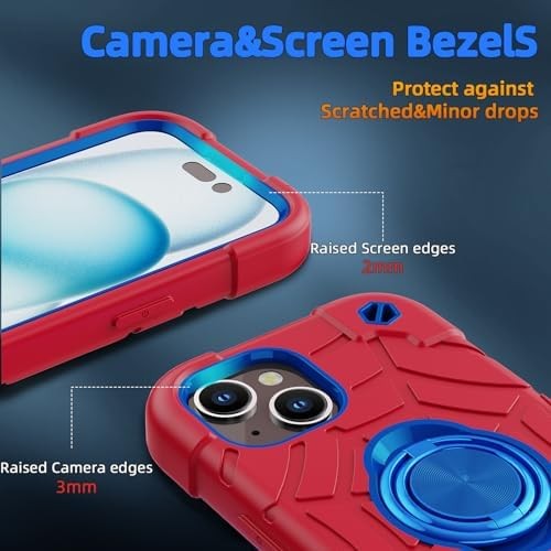 For iPhone 15 Plus/14 Plus Case with 2 Screen Protectors & Ring Stand ...