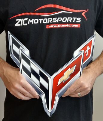 Corvette C8 Crossed Flags Logo Emblem Garage Man Cave Metal Sign Small ...