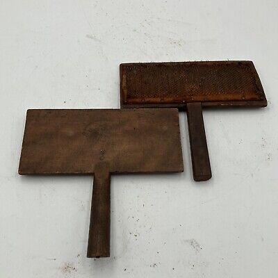 2 antique WOOL CARDS CARDER WEAVING SPINNING SHEEP COMBS Howard ...