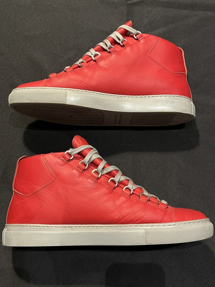 BALENCIAGA ARENAS LEATHER RED AND GRAY SHOES SIZE 45 US 12 SNEAKERS ...