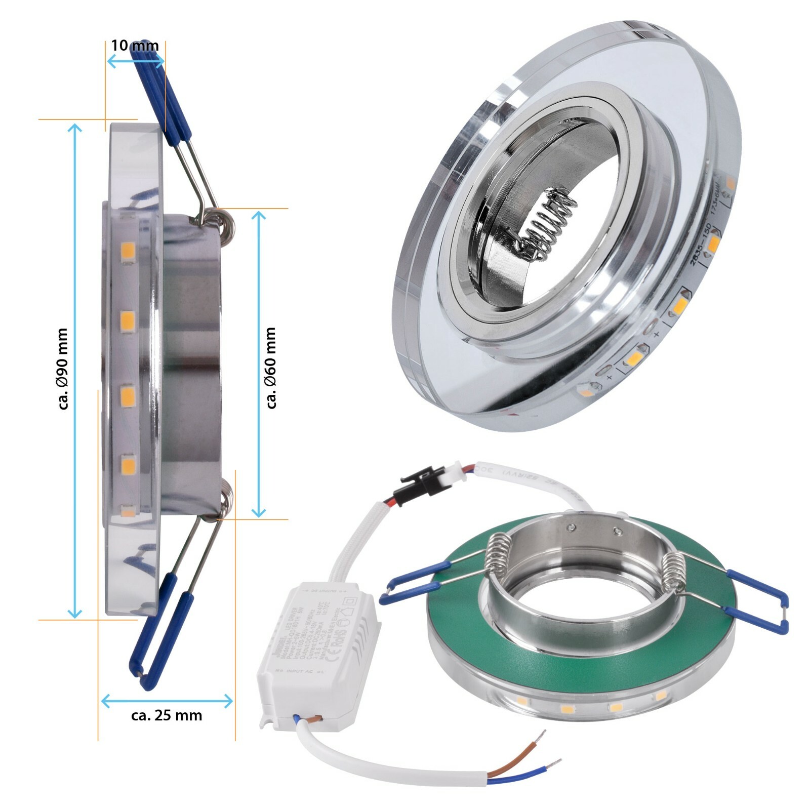 Glas Einbaustrahler GU10 Einbau Einbauleuchte Spot 230V Eckig Strahler ...