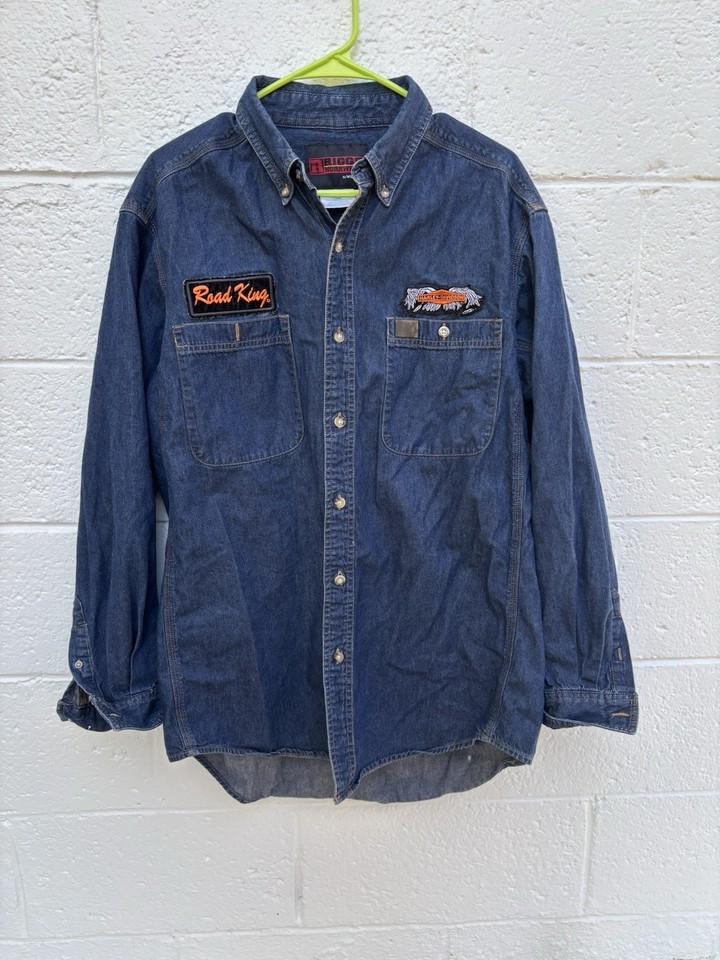 Wrangler Riggs Workwear Men's Button-up Harley Davison Patches Custom ...