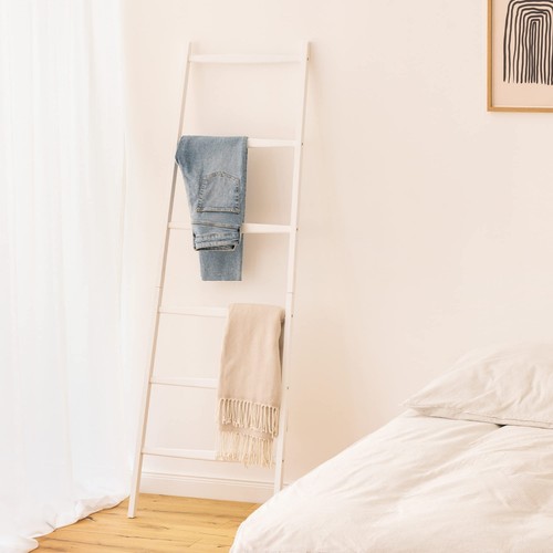 Bamboo Towel Ladder - Rack Rail Blanket, Towel, Clothes, Linen Railing ...
