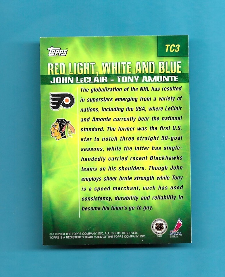 2000-01 Topps COMBOS Card # TC3 JOHN LECLAIR & TONY AMONTE PHILADELPHIA ...