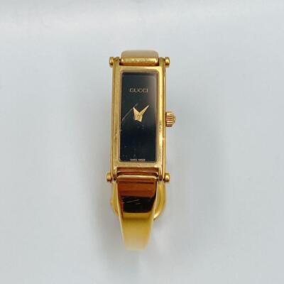 GUCCI 1500L Watch Gold Black Dial Swiss Rectangle Womens Watch Vintage ...