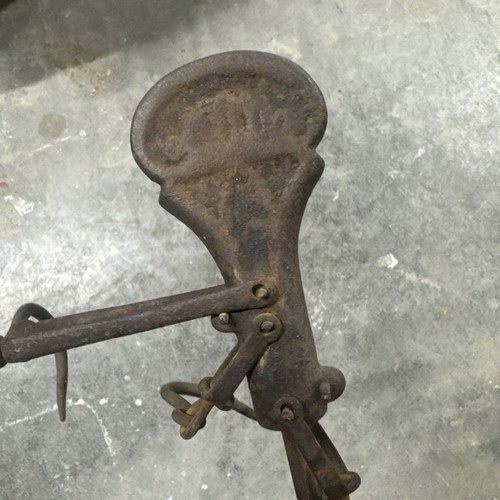Antique Cast Iron Hanging Balance Beam Scale w 3 Hooks Sliding Weight ...