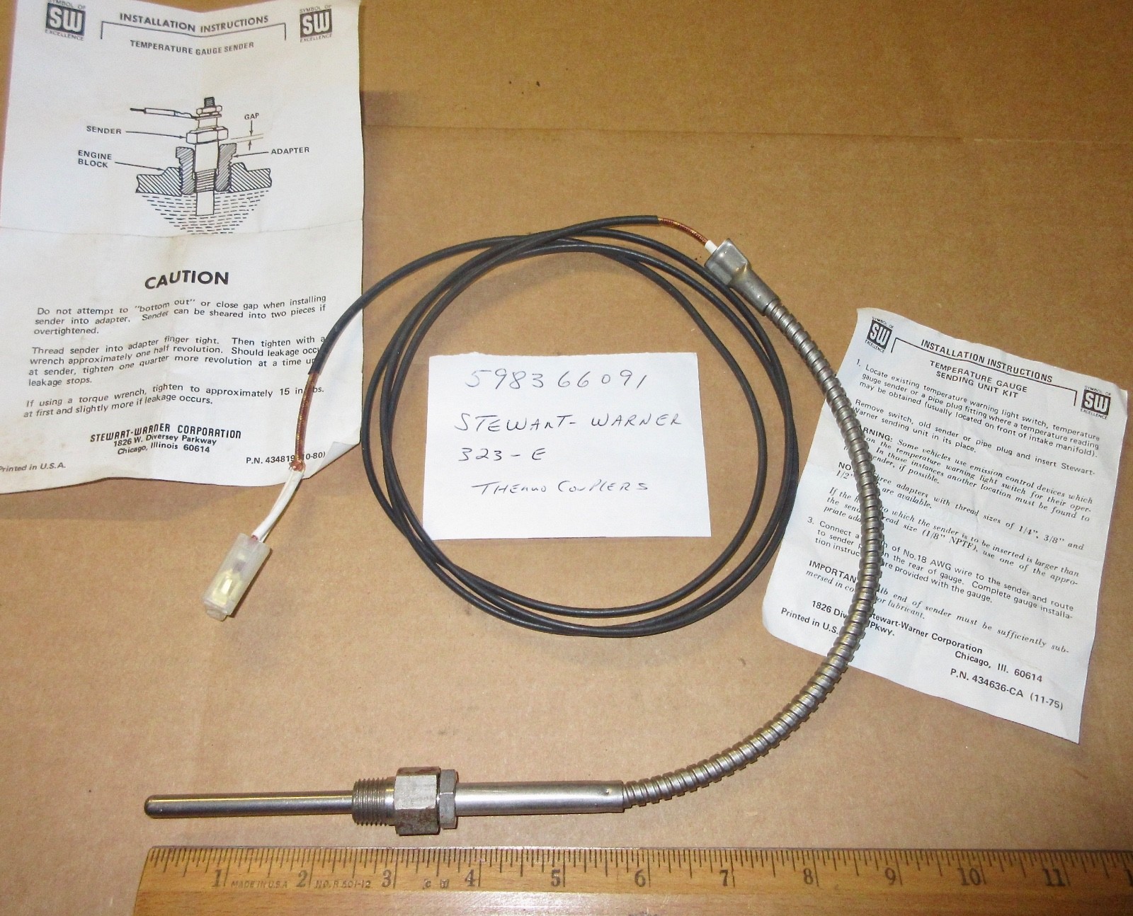Stewart Warner Pyrometer Thermocouple 598366091 Exhaust Temperature ...