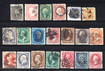 U.S. LOT OF 20 DIFFERENT OLD STAMPS FROM THE 1850'S UP THROUGH THE 1880 ...