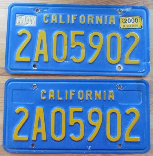 California 2000 BLUE License Plate PAIR # 2A05902 | eBay