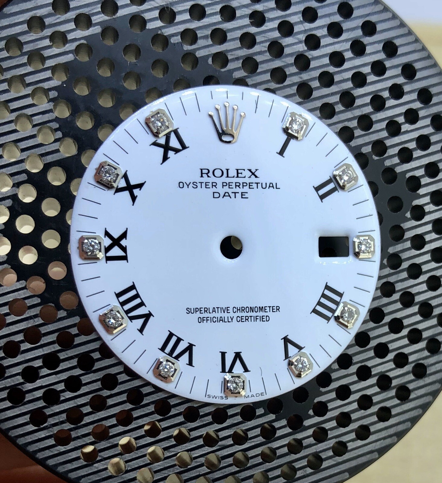 Rolex Date (34mm) 115210 White Diamond dial “After Set” On Factory Dial ...