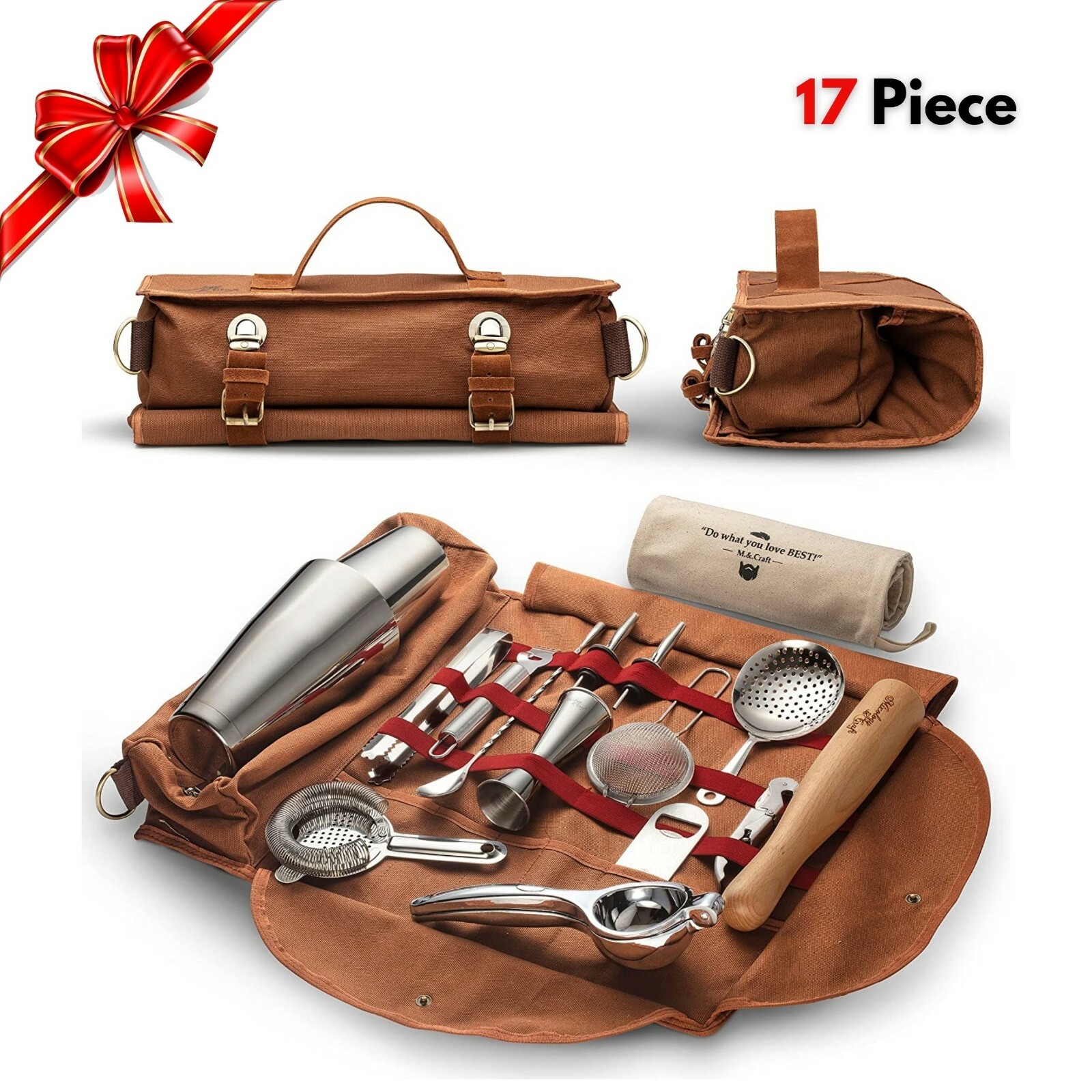 Professional 17pcs Bar Tool Set w Stylish Portable Bar Bag Travel ...