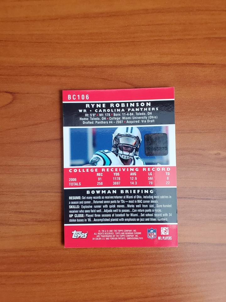 Ryne Robinson - 2007 Bowman Chrome Rookie Autograph AUTO #BC106 ...