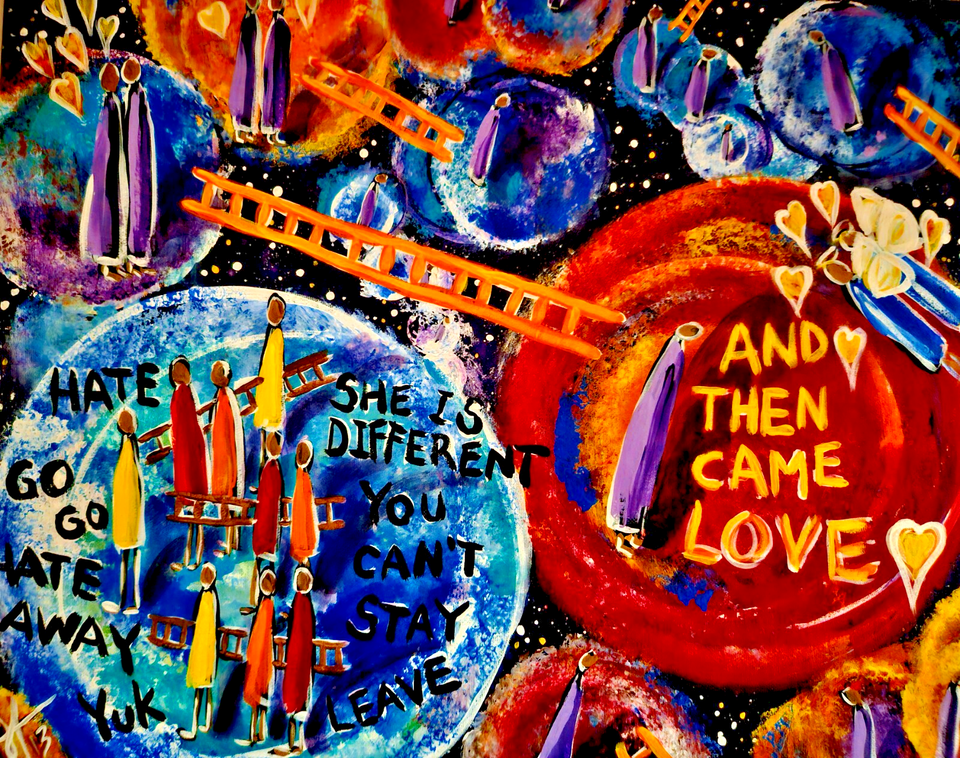 Original Painting Signed LGBTQ Tribe Gay Love Hope Hate Pride Lesbian ...