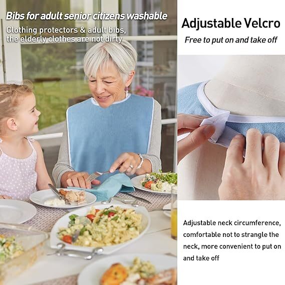 4× Washable Adult Bibs Eating Clothing Protectors Easy to Clean & Crumb ...