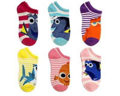 Finding Dory and Nemo Big Girls 6pk No Show Socks S/M (Shoe size 9-2.5 ...