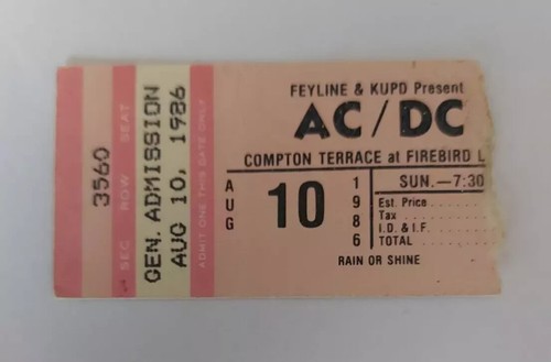 AC/DC (1986) Concert Ticket at Compton Terrace, Pheonix. | eBay UK