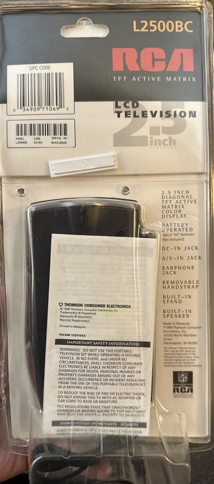 Vntg/ RareRCA 2.5” LCD TFT Active Matrix Handheld Color TV Portable ...