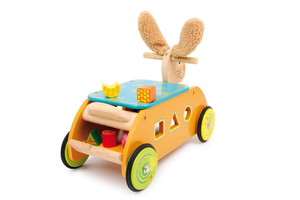 RIDE-ON SOLID WOOD DEXTERITY "RABBIT" CART WITH SHAPE SORTER BRICKS ...