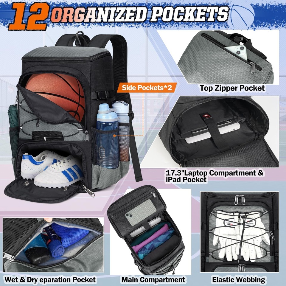 Basketball Backpack 45L Basketball Bag with Separate Ball Holder ...
