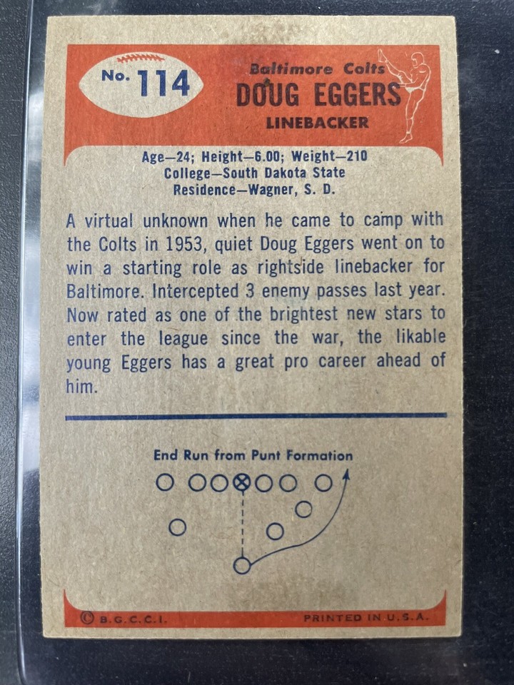 1955 BOWMAN FOOTBALL SETBREAK CARD #114 DOUG EGGERS BALTIMORE COLTS Set ...