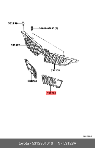 Genuine OE grille, radiator, lower left, 5312801010 for TOYOTA 53128 ...