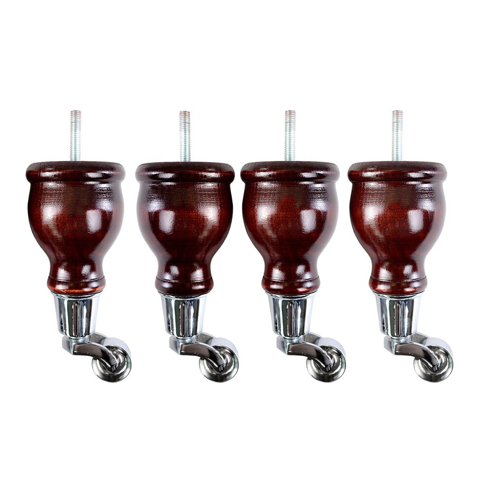 4 Wooden Legs with castors for sofa chair footstool replacement castor ...