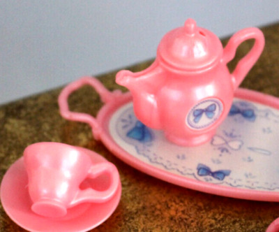 8pc doll Tea set Barbie Cup Teapot Tray Saucer Paper Pastries Diorama 1 ...