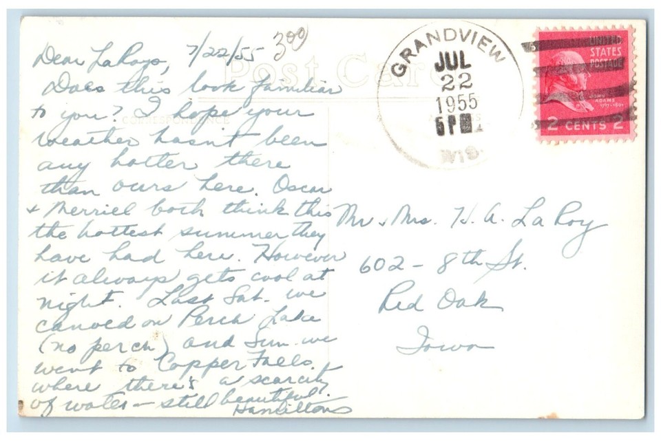 Grand View Wisconsin WI Postcard RPPC Photo Scene On Taylor Lake 1955 ...